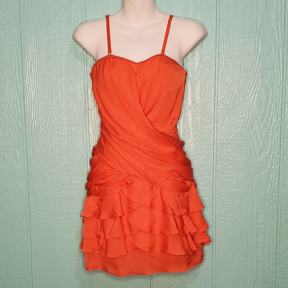PRIPE | Dresses | Pripe Shear Layers Coral Dress Ruffles Bodycon ...